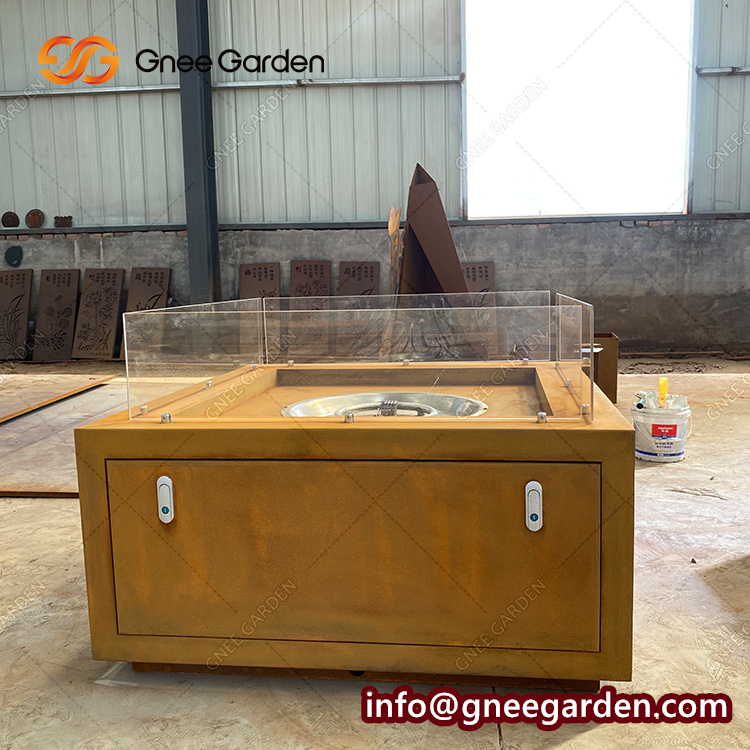 Customized Outdoor Corten Steel Frame Gas Fire Pit Corten Steel Brazier ...